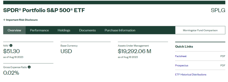 S&P 500 지수를 추종하는 SPLG ETF