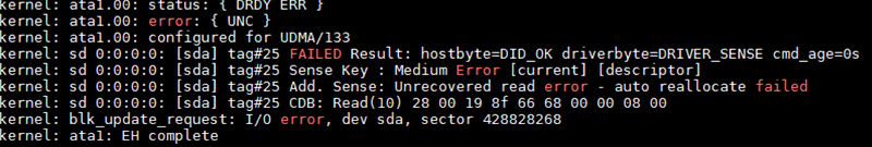 [sda] tag#25 FAILED Result: hostbyte=DID_OK driverbyte=DRIVER_SENSE cmd_age=0s [sda] tag#25 ...