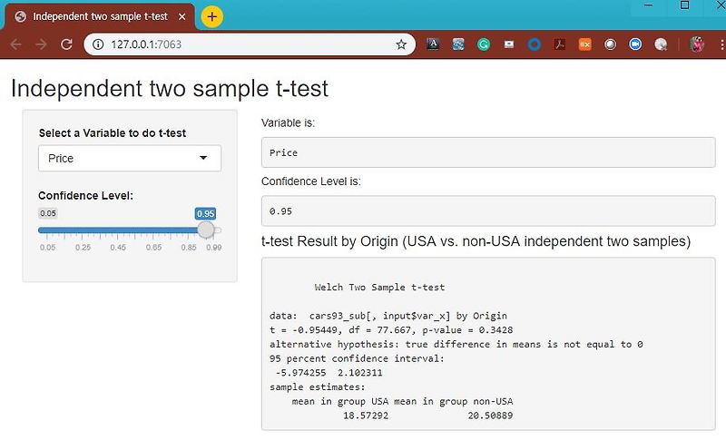 R Python 분석과 프로그래밍의 친구 By R Friend R R Shiny 로 두 집단 간 평균 차이 T 검정t Test 신뢰수준별 신뢰구간 구하는