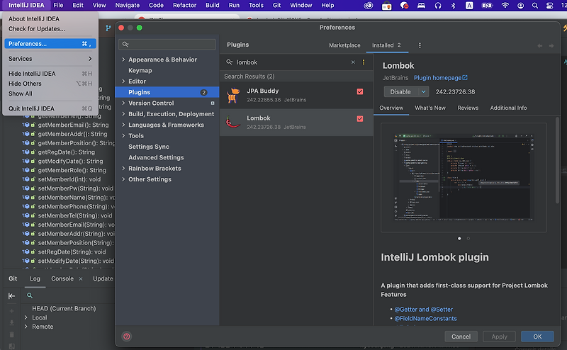 lombok 설치방법(IntelliJ & Eclipse), MacOS