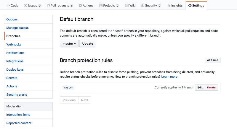 GitHub branch protection rule :: 그냥 좀 해