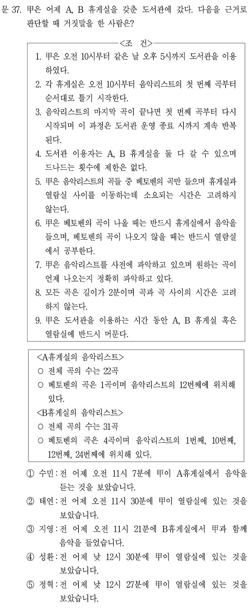 2011년 5급 공채 PSAT 상황판단(선책형) 37번 오답 풀이