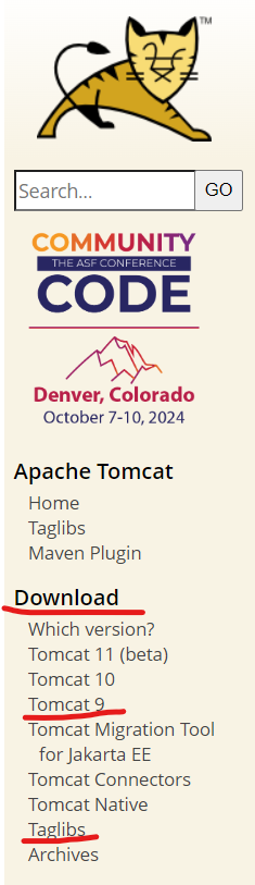 taglib / Apache Tomcat / Bootstrap / jQuery 다운로드 주소