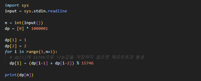 [백준 알고리즘] 1904번: 01타일 (Python)