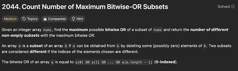 2044. Count Number of Maximum Bitwise-OR Subsets
