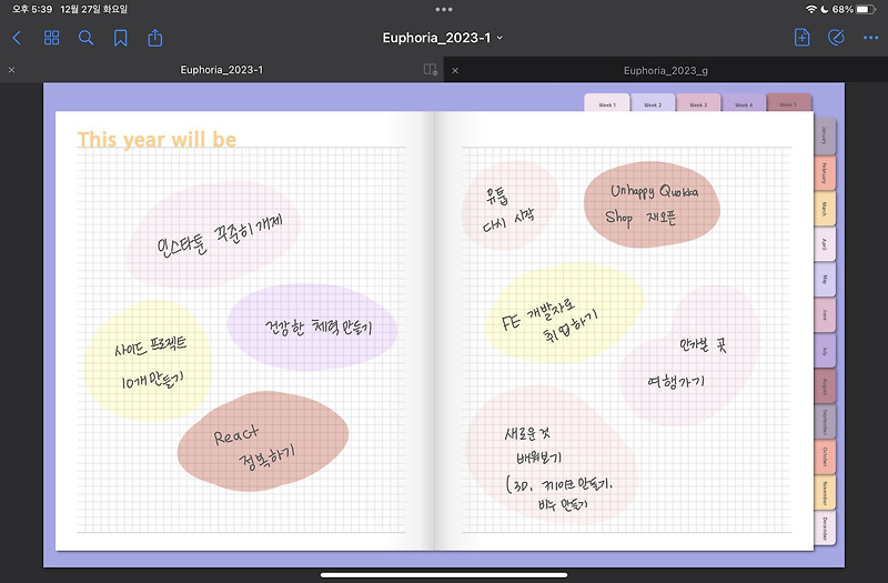 [goodnote diary] 2023 다이어리 나눔, 가벼운 다이어리, 굿노트 스케줄러, 성취형 다이어리, goodnote diary, 하이퍼링크, Eupohria ver.