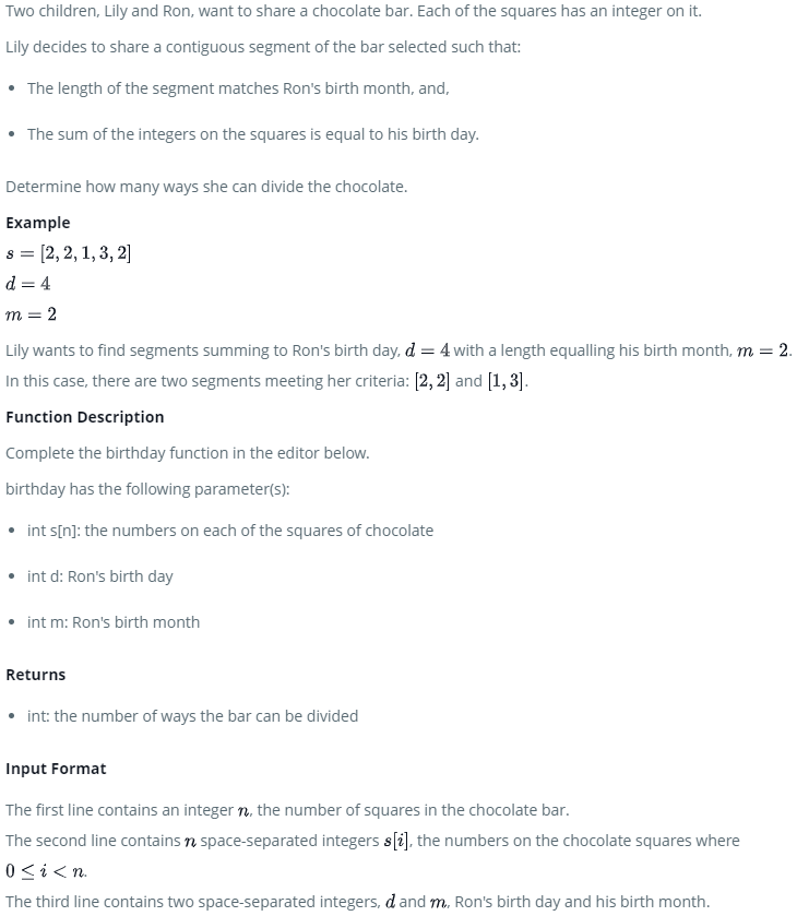 HackerRank 1달 과정 1주차 11번- Subarray Division 1 :: The ordinary developer,