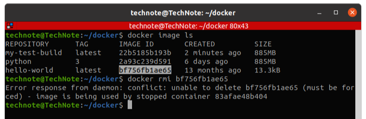 [Docker][해결방법] image is being used by stopped container