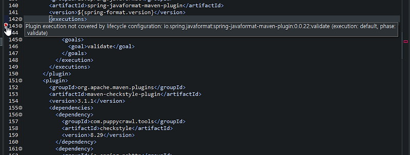 pom.xml 에러 "Plugin execution not covered by lifecycle configuration: io.spring.javaformat:spring ...