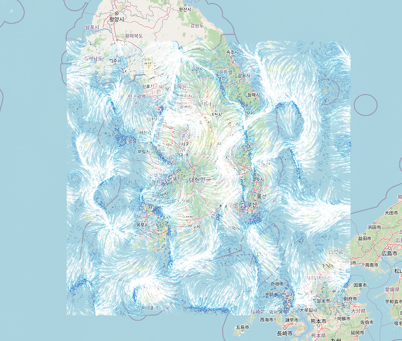 [지도 lib] 바람 자료 GIS상 애니메이션 표출(leaflet-velocity.js)