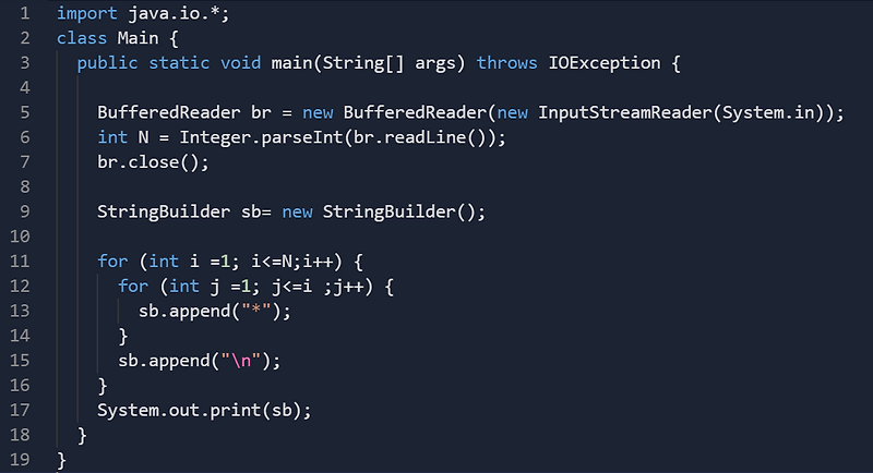 [JAVA][백준] 2438번 StringBuilder 사용/효율적인 코딩