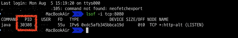 Web server failed to start. Port 8080 was already in use_8080오류발생시