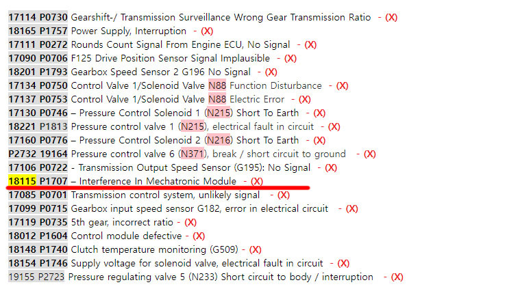 VCDS - 18115 P1707 – Interference In Mechatronic Module - (X)