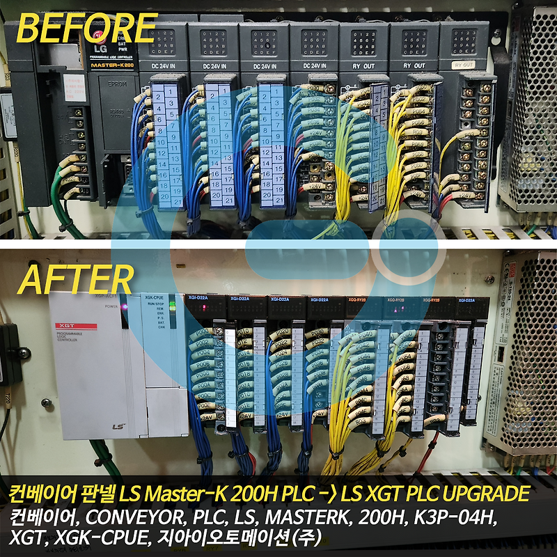 컨베이어 판넬 LS Master-K 200H PLC -> LS XGT PLC UPGRADE, 자동화개조, 지아이오토메이션(주)