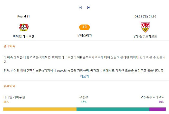 [분데스리가 31R] 2024.04.28(일) 01:30 바이엘 레버쿠젠 vs VfB 슈투트가르트(정우영) 프리뷰