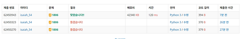 [Python]BAEKJOON 1806번 부분