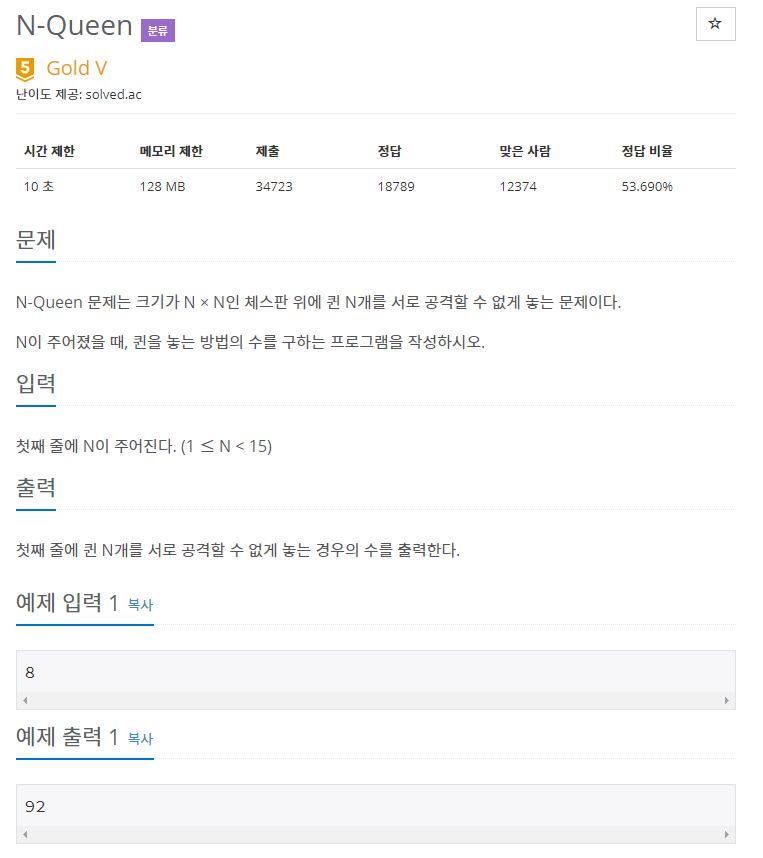 BOJ 9663 N-Queen (JAVA)