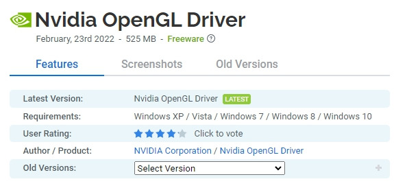 Nvidia OpenGL Driver 무료 다운로드