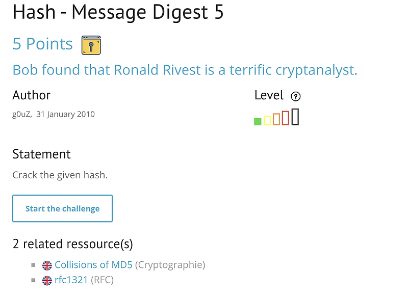 rootme - Hash - Message Digest 5