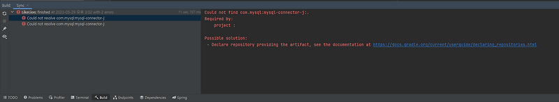 [spring Boot] Could Not Find Com Mysql Mysql Connector J 오류