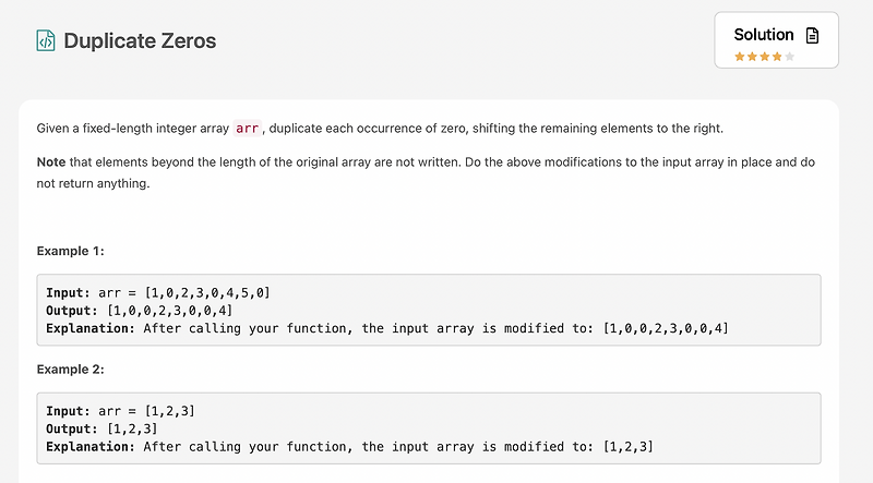 [leetcode] Array - Duplicate ZerosSolution
