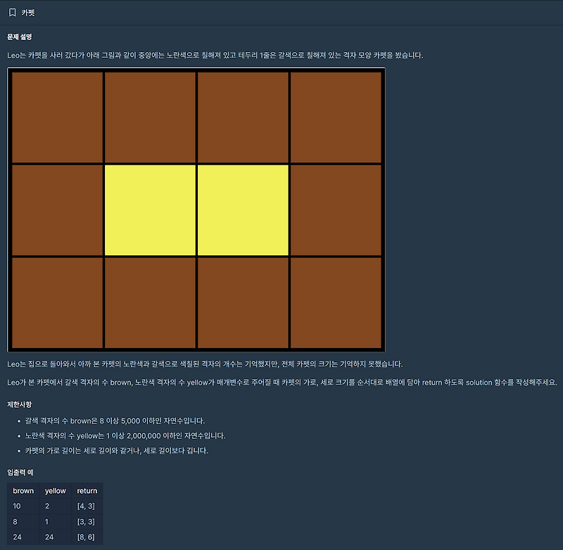 프로그래머스 Lv2 카펫(python)