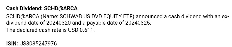 SCHD 2024년 3월 배당금