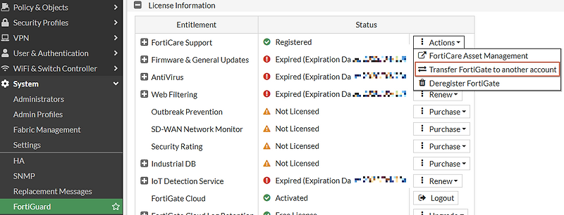 Fortigate Forticloud 계정 변경하는 방법