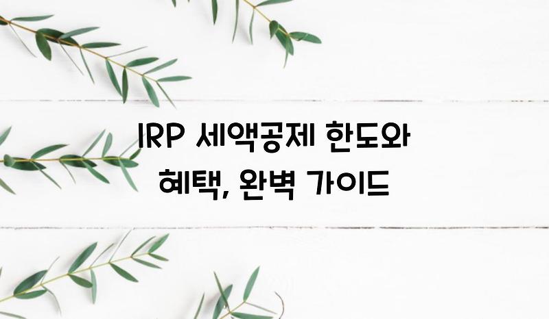 IRP 세액공제 한도와 혜택, 완벽 가이드
