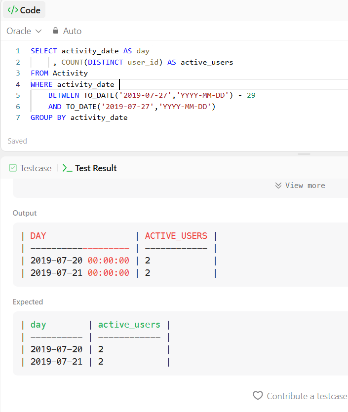 [SQL50] 1141. User Activity for the Past 30 Days I