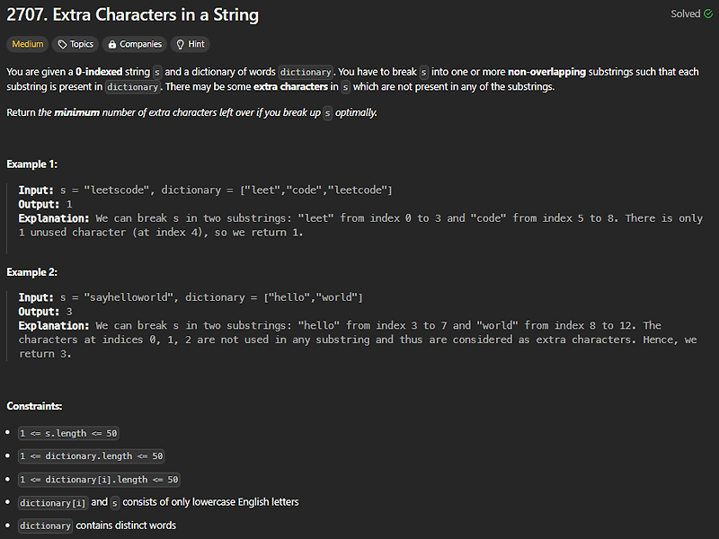 2707. Extra Characters in a String