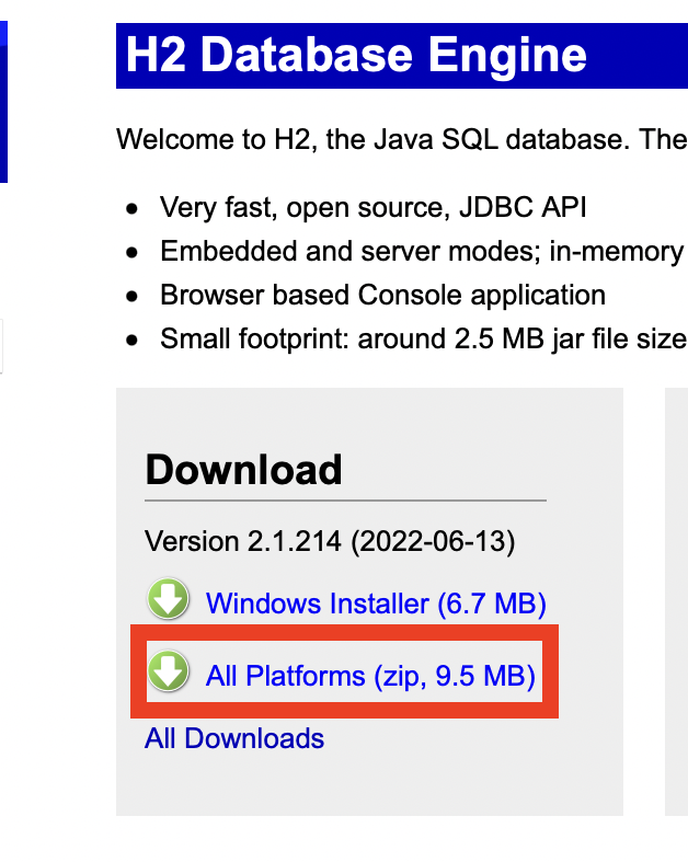 맥 H2 데이터베이스 설치하기