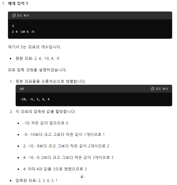[python] 백준 18870 번 : 좌표 압축 (실버 2)