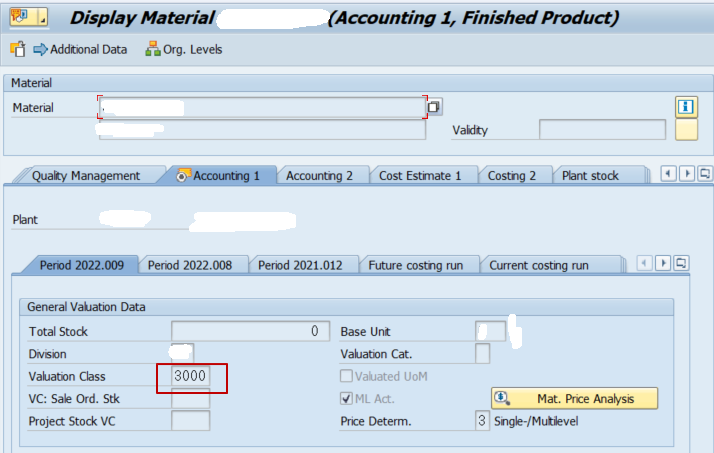 SAP Material Master Valuation class