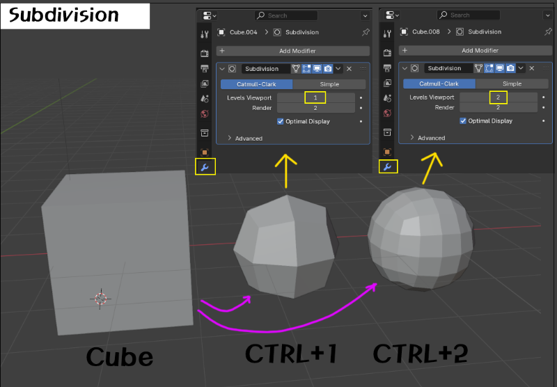 [Blender] Subdivision Surface, Bevel, Smooth Vertex 기능
