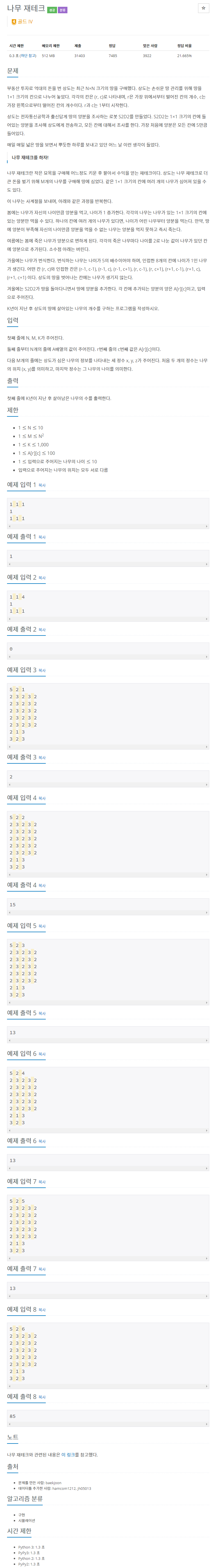 [JAVA] 백준 - 16235 : 나무 재테크 :: 공부흔적