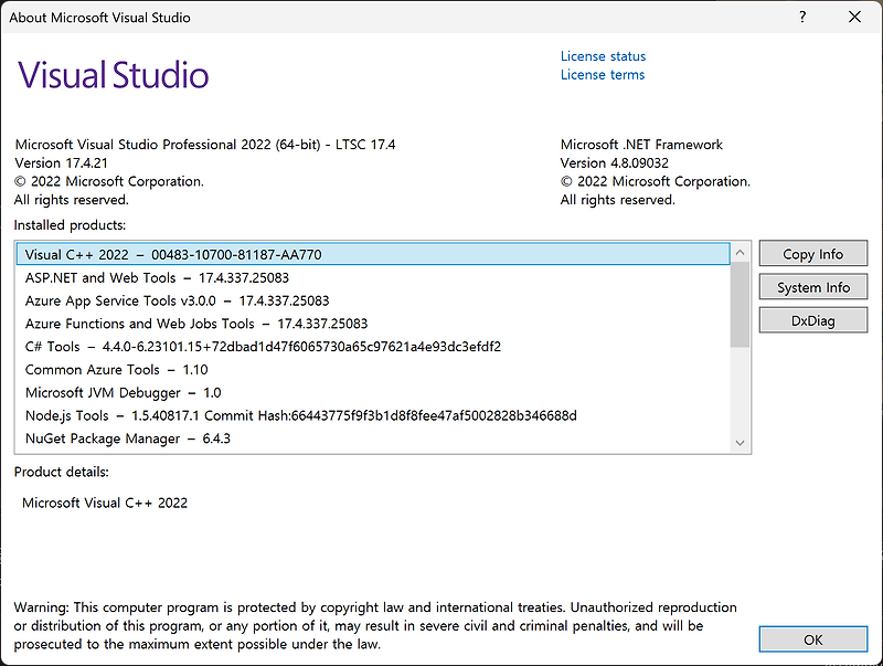 Visual Studio 2022 Professional "Microsoft.VisualStudio.Validation" 오류