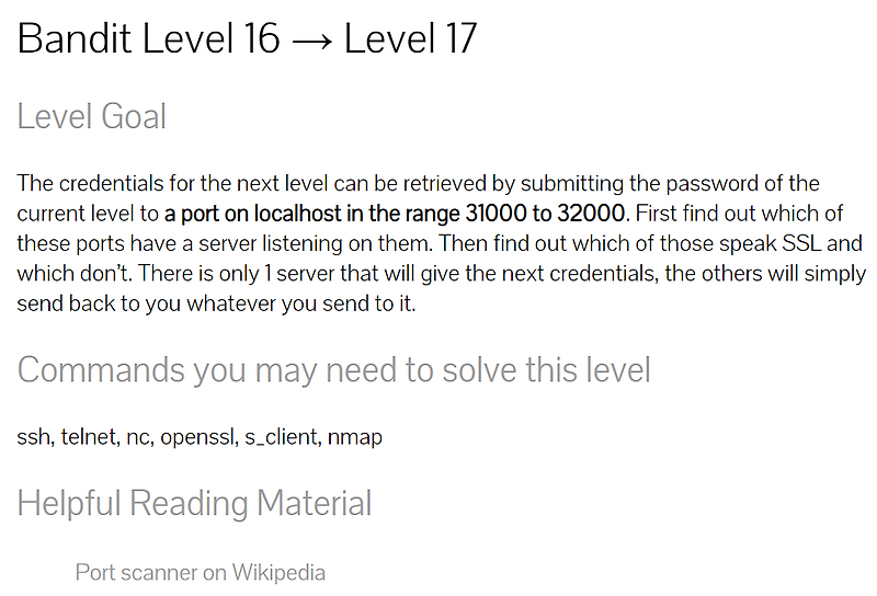 Wargame Writeup | OverTheWire Bandit | Level16 -> Level17 — 정보 보안 전공생 머릿속에
