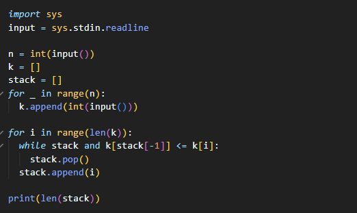 [백준 알고리즘] 17608번: 막대기 (Python)