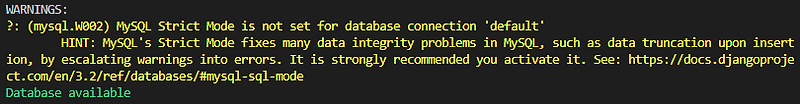 MariaDB - MySQL Strict Mode is not set for database connection 'default'