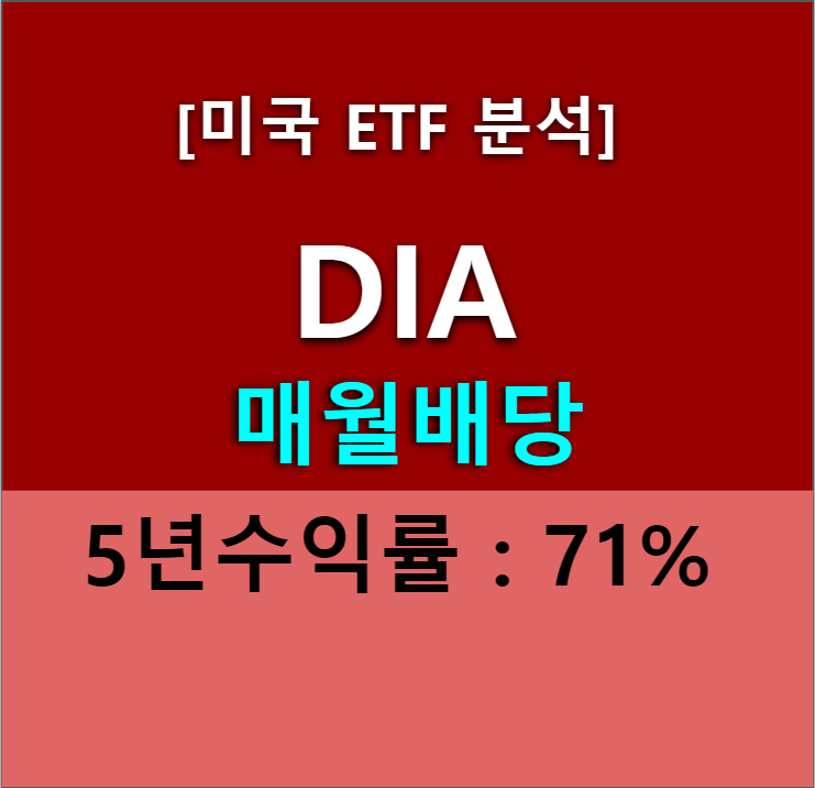 DIA ETF 분석 - 5년 수익율 ( 71% ) & 매월 배당( 약 1.6% )