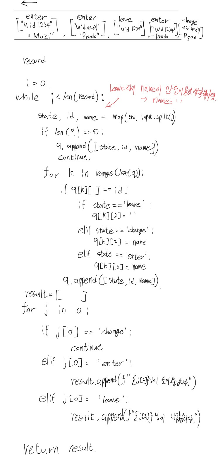 [Python] 오픈채팅방 (프로그래머스 Lv2 파이썬) — 우린 모두 모났으니, 둥글게 살자