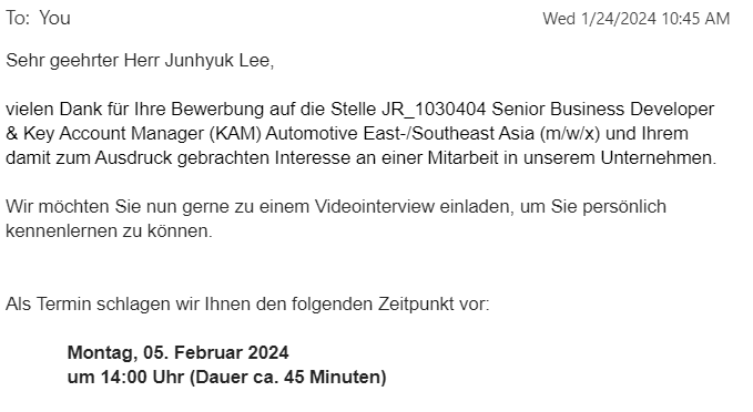 [독일 취업] 면접 경험 - 10 (자동차 부품회사 J / KAM & BD manager)