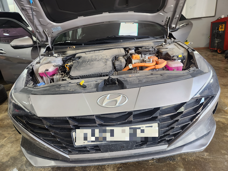 현대 아반떼cn7 하이브리드 저전압배터리 방전~! 광주애니카랜드양산점 광주팀카본 정비하는김부장~!