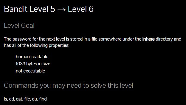 OverTheWire Bandit Level 5 → Level 6 풀이