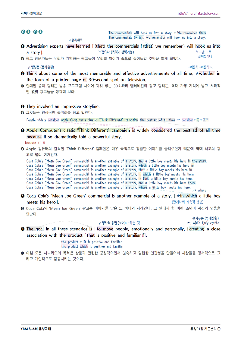 [YBM] 부스터 유형독해 유형01강 분석 증보판 (67p) :: 지이다영어교실