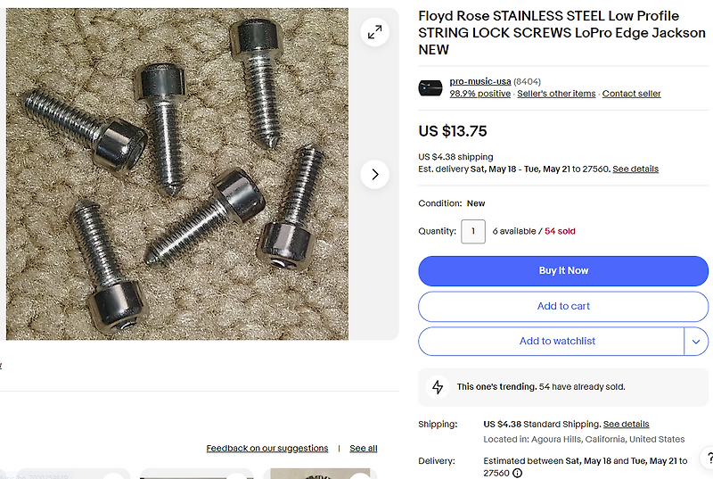 Floyd Rose STAINLESS STEEL Low Profile STRING LOCK SCREWS LoPro Edge ...