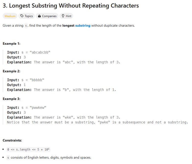 LeetCode: Longest Substring Without Repeating Characters