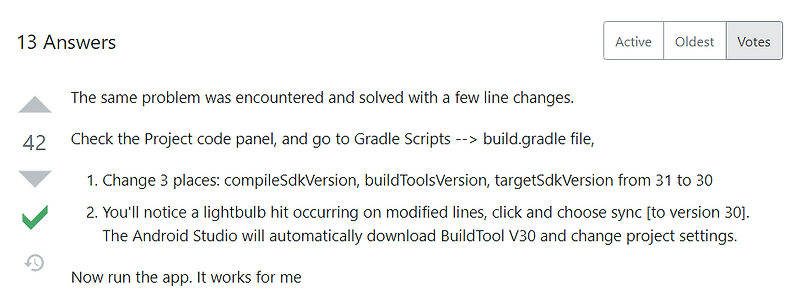 [Android_Kotlin] installed build tools revision 31.0.0 is corrupted. remove and install again ...