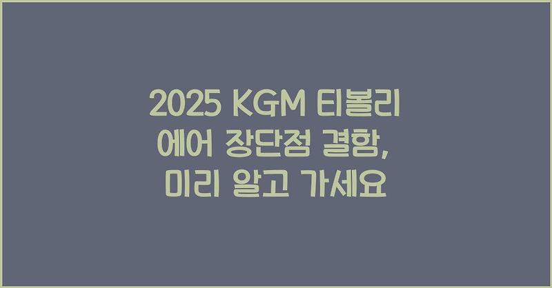 2025 KGM 티볼리 에어 장단점 결함, 미리 알고 가세요